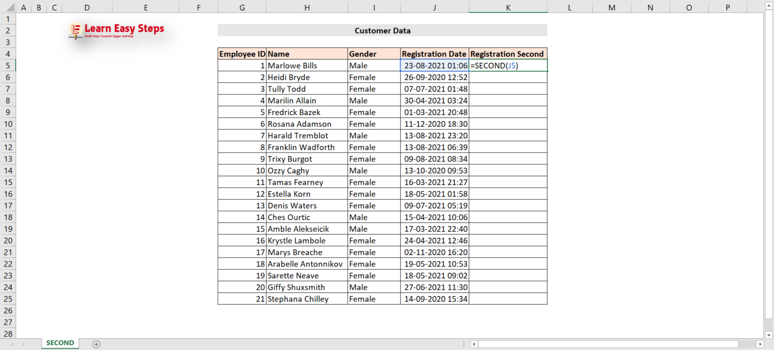How to use Second function in excel - Learn EASY STEPS